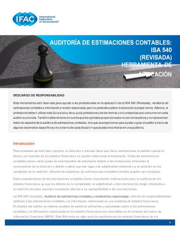 AUDITORÍA DE ESTIMACIONES CONTABLES: ISA 540 (REVISADA) HERRAMIENTA DE ...